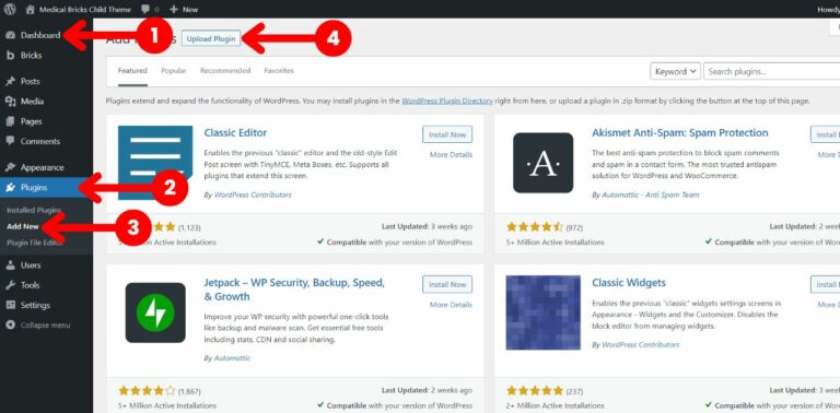 Medical Bricks Child Theme installation - Bricks Awesome