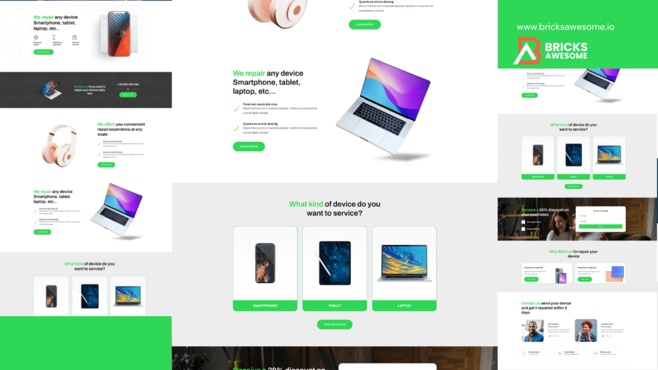 Bricks Mobile Repair Shop Layout - Bricks Layouts, Child Themes and more...